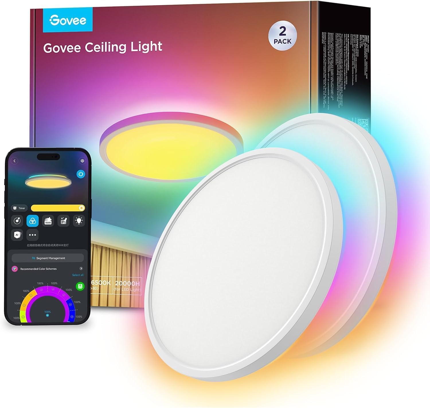 RGBIC Smart Tavan Lambası, 24W, 16 Milyon Renk, Alexa & Google Assista