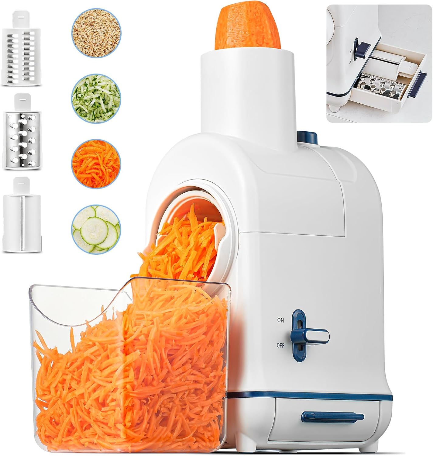 Elektrikli Sebze Kesici & Peynir Rendesi, 3 Bıçaklı, Büyük Hazneli ...